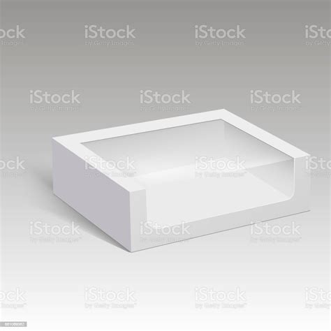 샌드위치 음식 선물 또는 다른 제품 플라스틱 창 빈 종이 상자 포장 벡터 일러스트 레이 션 백인종에 대한 스톡 벡터 아트 및