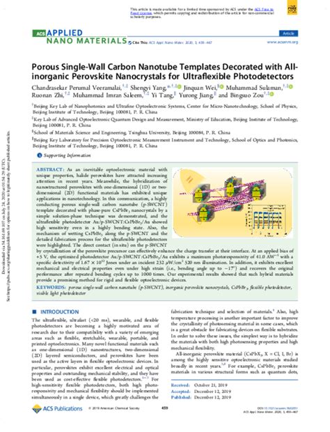 Pdf Porous Single Wall Carbon Nanotube Templates Decorated With All Inorganic Perovskite