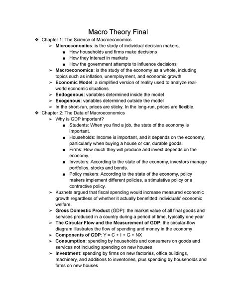 Macro Theory Final Review Macro Theory Final Chapter 1 The Science Of Macroeconomics Studocu