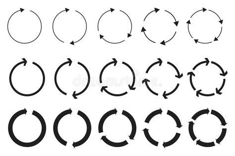 Cycle Arrow Icons Circular Motion Symbols Black Rotation Vector Continuous Flow Design Stock