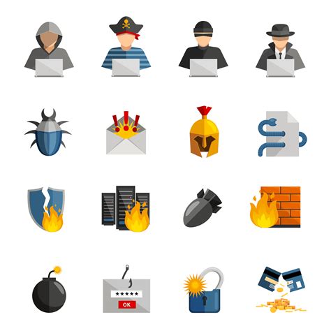 Hacker Flat Color Icons Set 472873 Vector Art At Vecteezy