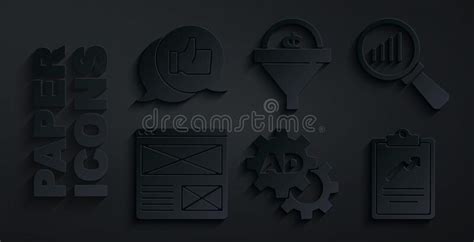 Set Advertising Magnifying Glass And Analysis Browser Window Clipboard With Graph Chart Lead