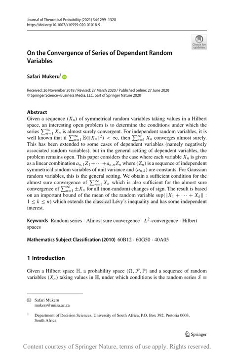 On The Convergence Of Series Of Dependent Random Variables Request Pdf