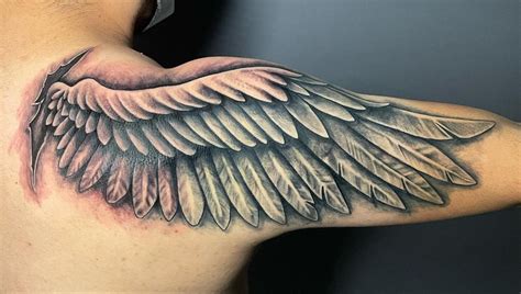 90 Shoulder Angel Wing Tattoos Feathers Of Serenity Psycho Tats