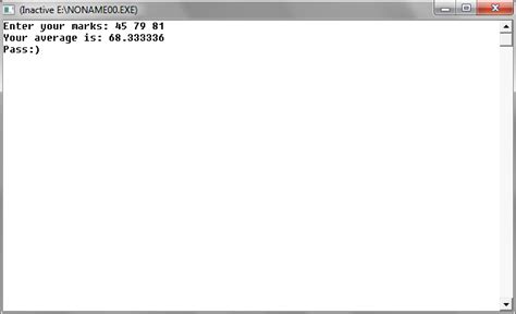 learn c language program to find average marks and declare as pass or fail