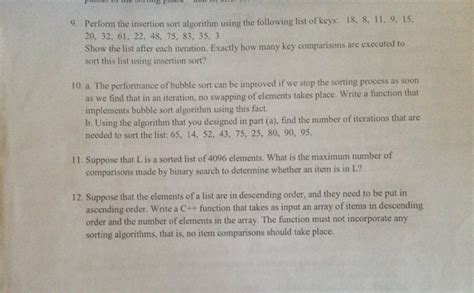 Solved Perform The Insertion Sort Algorithm Using The