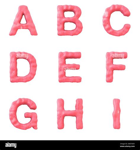 3d Rendering Of Toy Clay Alphabet Numbers And Punctutation Marks On White Isolated Background