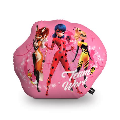 Team Work Ladybug Queen Bee Rena Rouge Throw Pillow By Miraculous