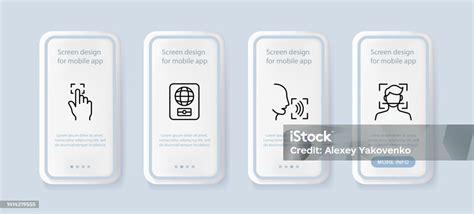 생체 인식 정보 세트 아이콘입니다 데이터 지문 스캐너 음성 잠금 해제 얼굴 Id 기술 개념 Ui 전화 앱 화면 비즈니스 및 광고에 대한 벡터 라인 아이콘 감지기에 대한 스톡