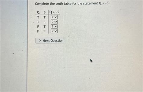 Solved Complete The Truth Table For The Statement Q∧∼s