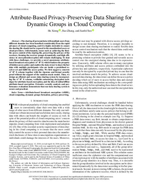 Pdf Attribute Based Privacy Preserving Data Sharing For Dynamic Groups In Cloud Computing