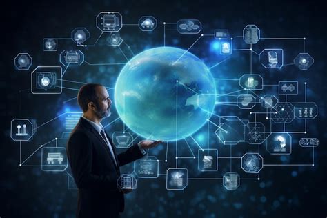 Premium Photo Man Showing Virtual Screen With Cloud Computing Diagram