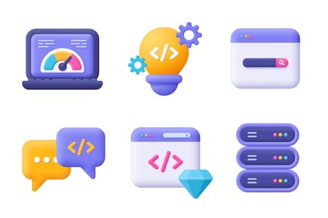Premium Vector Web Development Seo Coding And Programming 3d Vector Icon Set Cartoon Minimal Style
