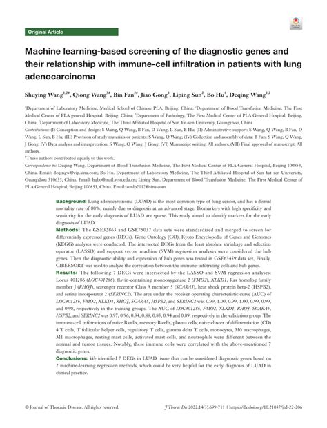 Pdf Machine Learning Based Screening Of The Diagnostic Genes And Their Relationship With