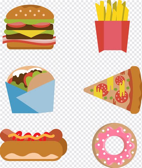 패스트 푸드 버거 프라이 핫도그 도넛 플랫 세트 Png Pngwing
