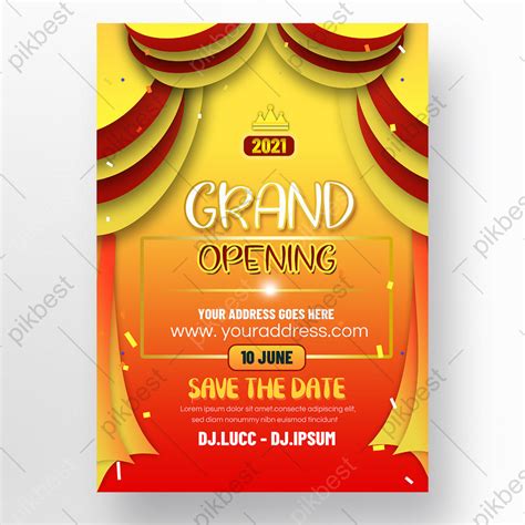 Grand Opening Poster Red And Yellow Opening Curtain Psd Free Download