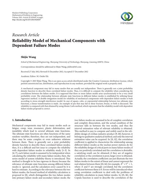 PDF Reliability Model Of Mechanical Components With Dependent Failure Modes