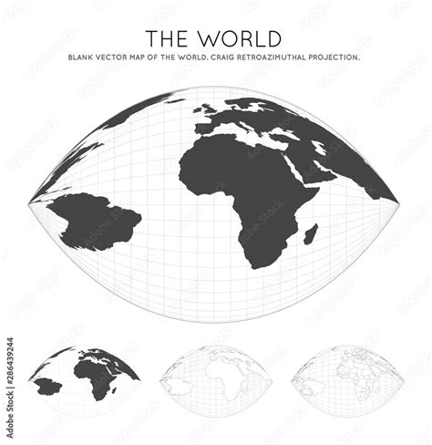 Map Of The World Craig Retroazimuthal Projection Globe With Latitude And Longitude Lines