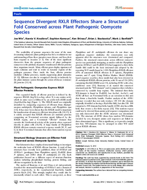 Pdf Sequence Divergent Rxlr Effectors Share A Structural Fold