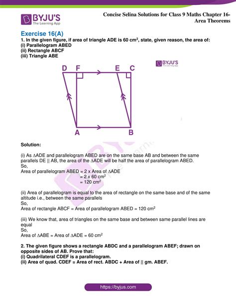 Selina Solutions Class 9 Concise Maths Chapter 16 Area Theorems Download Free Pdf