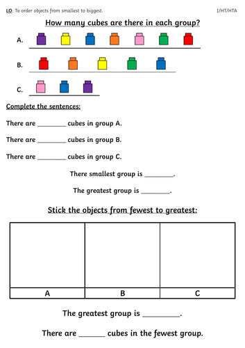Year 1 Ordering Objects Worksheet Teaching Resources