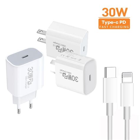 Single Port Pd30w Usb C Type C Charger With Type C To 8 Pin Data Cable Us Plug