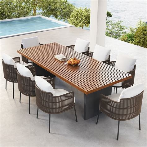 Grida Teak And Resin Rattan Outdoor Dining Set For 8｜homary Outdoor