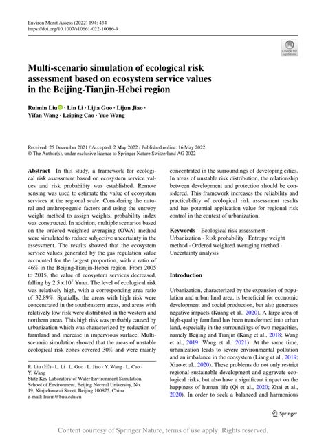 Multi Scenario Simulation Of Ecological Risk Assessment Based On Ecosystem Service Values In The