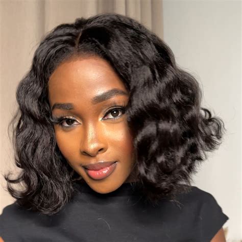 Put On And Go Short Wavy Kinky Edges Bob Pre Cut Hd Lace Wig