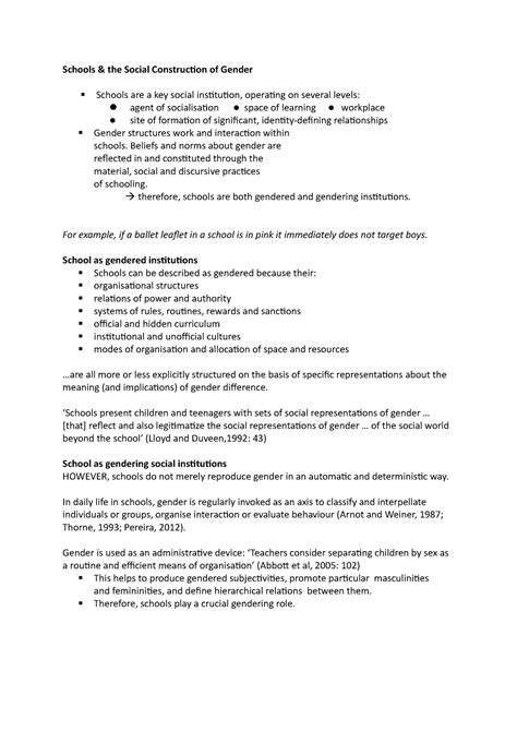 Gender Education Lecture Notes Babes The Social Construction Of Gender Studocu