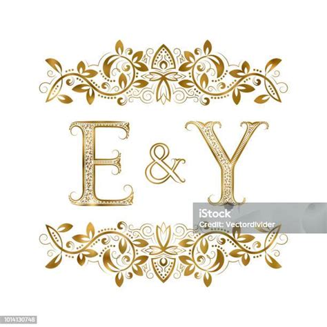 E와 Y 빈티지 이니셜 기호입니다 글자 장식 요소에 의해 포위 된다 결혼식 또는 로얄 스타일에서 비즈니스 파트너 모노 그램입니다 고풍스런에 대한 스톡 벡터 아트 및 기타