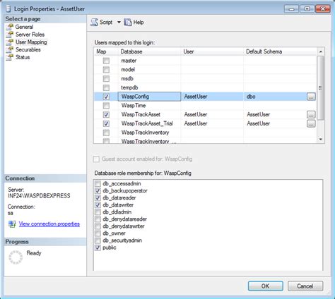 Sql Server User Mapping For Inventorycontrol Mobileasset Wasptime