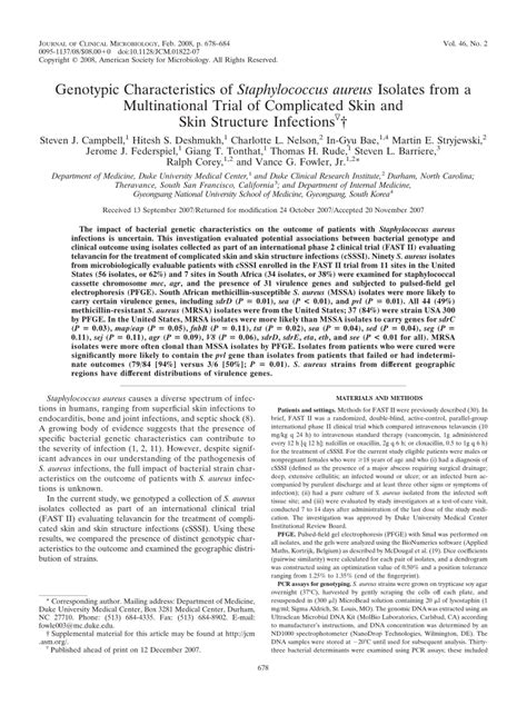 Pdf Genotypic Characteristics Of Staphylococcus Aureus Isolates From A Multinational Trial Of