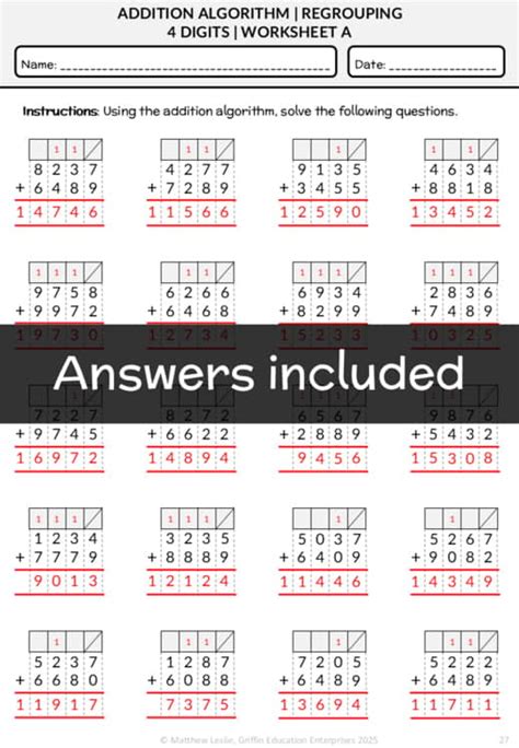 Addition Algorithm Worksheets By Griffin Education Enterprises Tpt