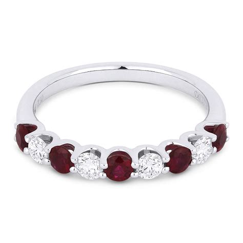 088ct Ruby And Diamond U Prong Stackable Anniversary Ring Wedding Band In 18k White Gold