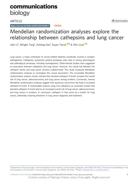 Pdf Mendelian Randomization Analyses Explore The Relationship Between Cathepsins And Lung Cancer