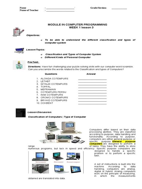 Module In Computer Programming Week 1 Lesson 3 Pdf Personal Computers Laptop