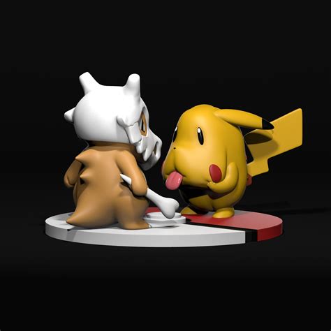 Stl File Pokemon Cubone Vs Pikachu Funny Scene・3d Printer Design To Download・cults