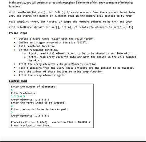 Solved In This Prelab You Will Create An Array And Swap
