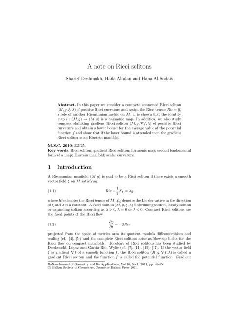 Pdf A Note On Ricci Solitons
