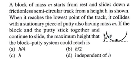 A Block Of Mass M Starts From Rest And Slides Down A Frictionless Semi Ci