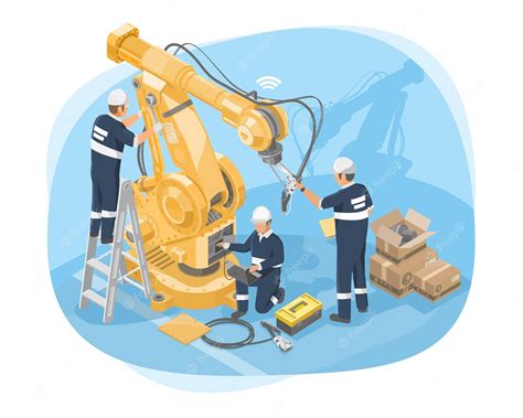기계 설치 및 유지 보수 개념 로봇 팔 아이소메트릭 중부하 산업용 절연 프리미엄 벡터