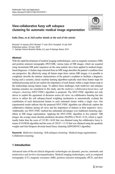 Pdf View Collaborative Fuzzy Soft Subspace Clustering For Automatic Medical Image Segmentation