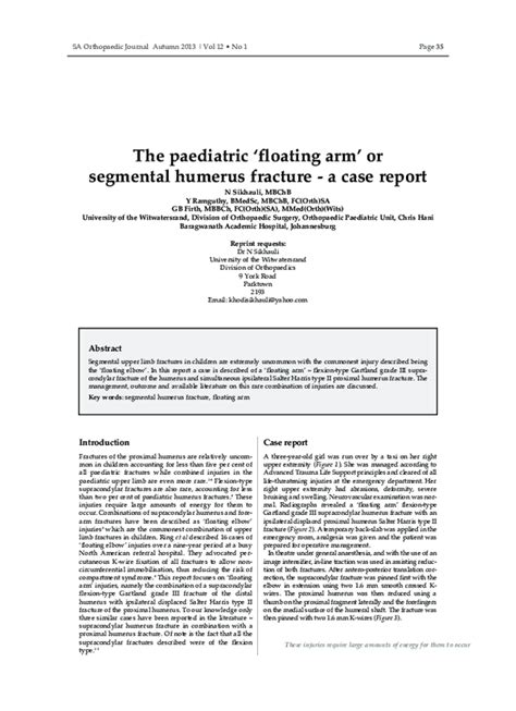 Pdf The Paediatric Floating Arm Or Segmental Humerus Fracture A Case Report