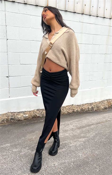 Sara Black Knit Midi Skirt Beginning Boutique