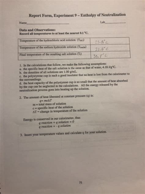 Report Form Experiment 9 Enthalpy Of