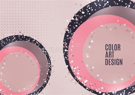 Abstract Background With Overlapping Circles And Dots Chaotic Movement Round Banner With Blank