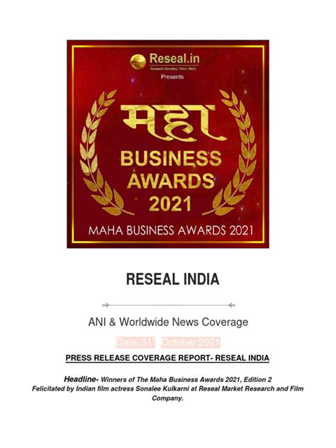 Maha Business Awards 2021 Press Release Coverage Report Reseal Pdf Journalism Mass Media