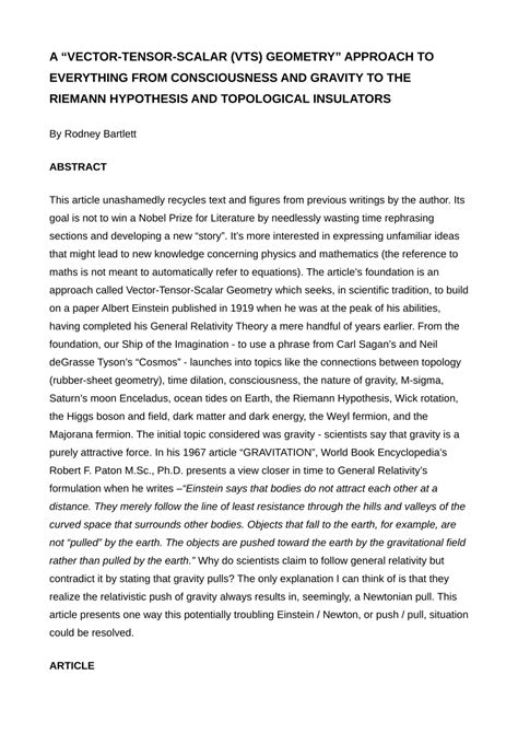 Pdf A Vector Tensor Scalar Vts Geometry Approach To Everything From Consciousness And