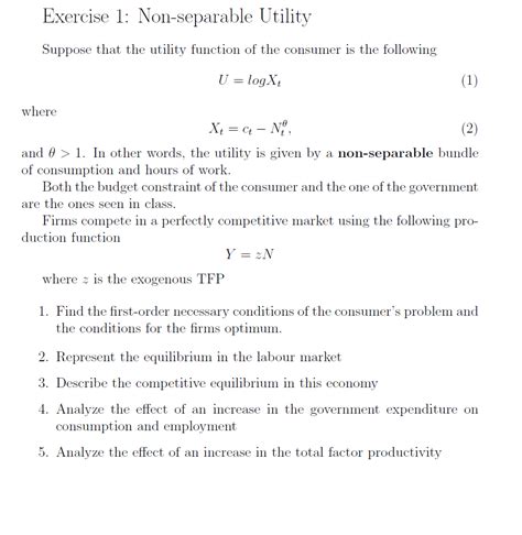Solved Exercise 1 Non Separable Utility Suppose That The